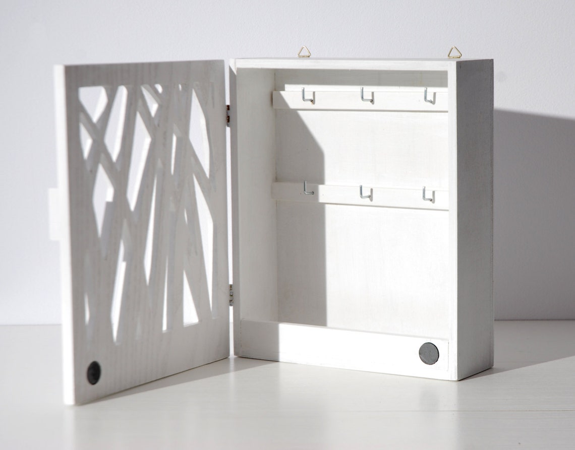 Key Box Key Cabinet nature White Wooden Box for - Etsy
