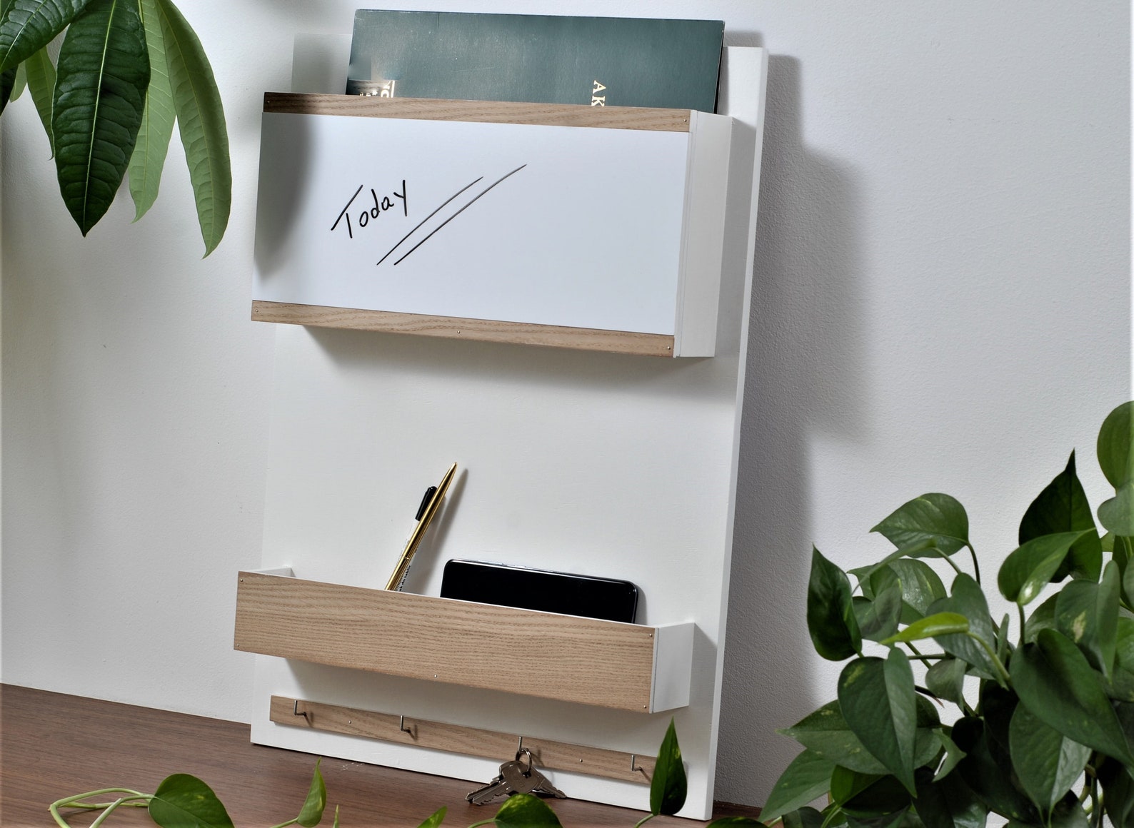 Wall Organizer Dry Erase Board White and Oak Whiteboard - Etsy