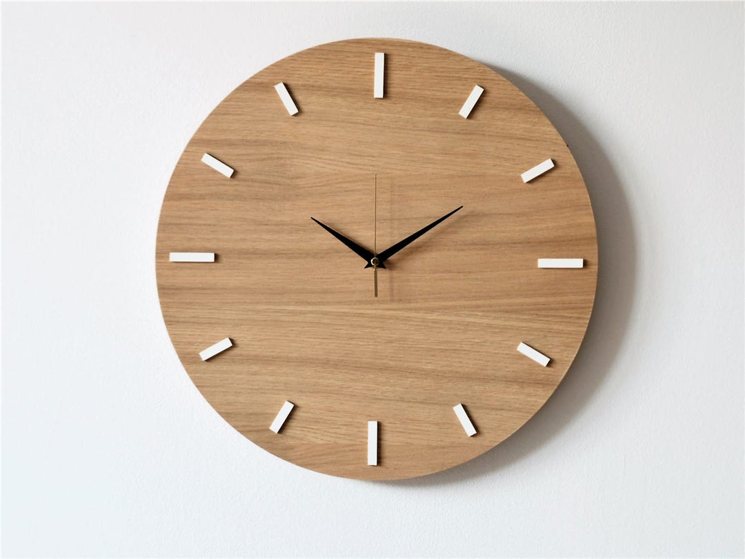 15,7 "(40 Cm), OAK, Wall Clock, Modern Clock, Natural Wood, Wooden ...