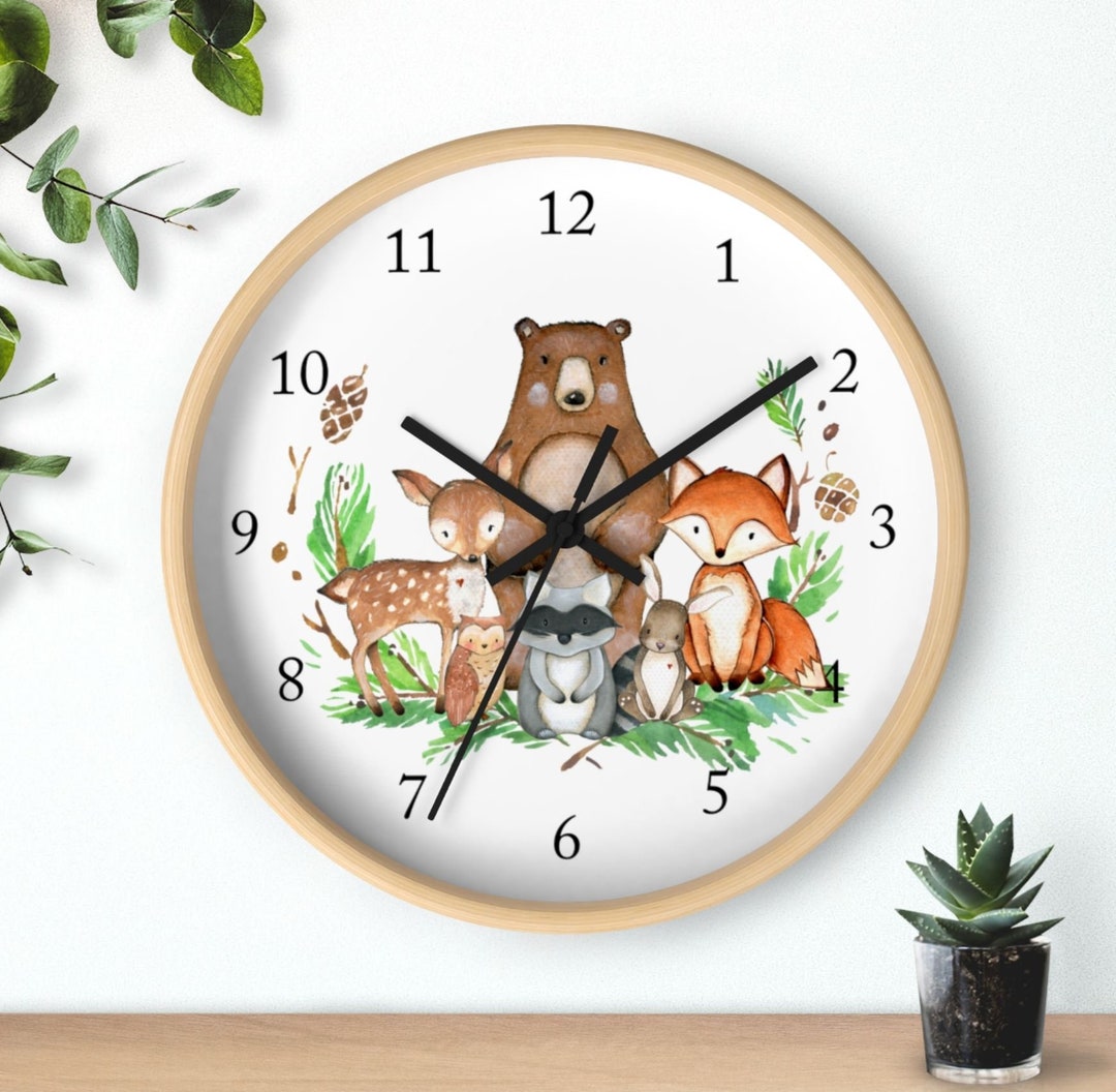 Woodland Animals Wall Clock, Watercolor Nursery Wall Clock, Girl ...