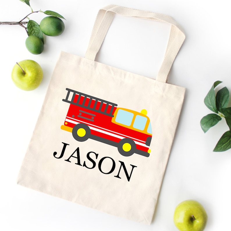 Fire Truck Tote Bag Fireman Personalized Kids Canvas School Bag Custom ...