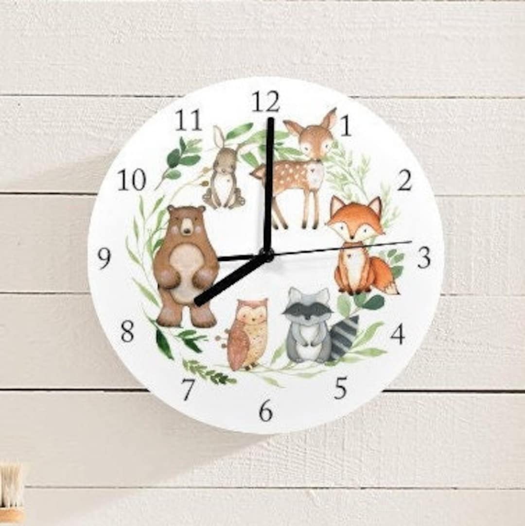 Woodland Animals Wall Clock, Watercolor Nursery Wall Clock, Girl ...