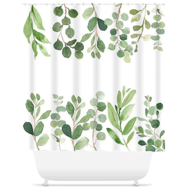 Leaves Eucalyptus Shower Curtain Green Tropical Leaves Etsy
