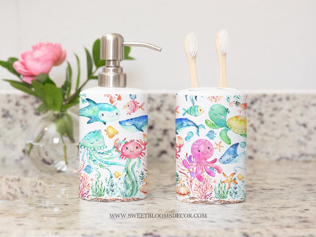 Sea Animals Toothbrush Holder and Soap Dispenser Set, Under the Sea ...