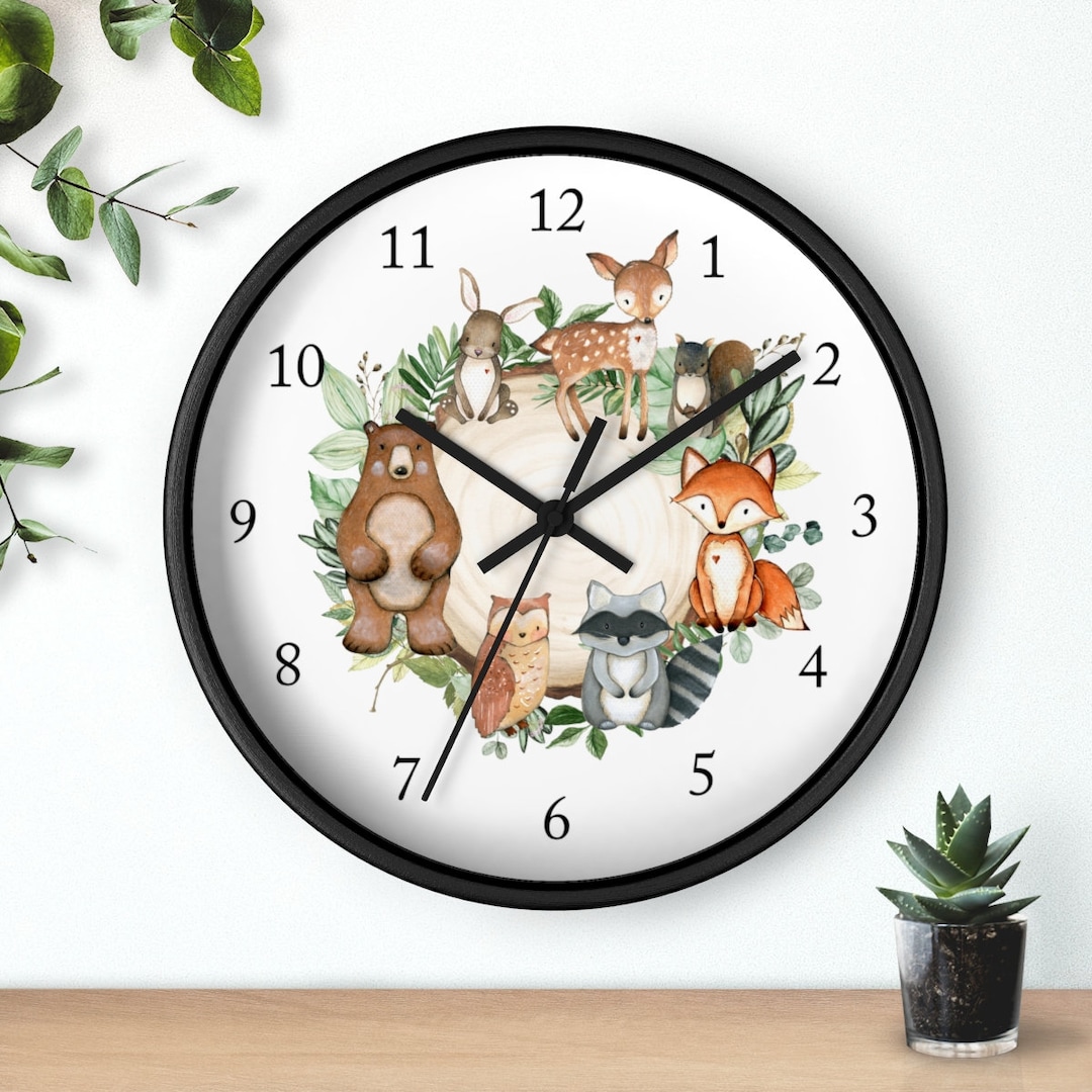 Woodland Animals Wall Clock, Watercolor Nursery Wall Clock, Baby Boy ...
