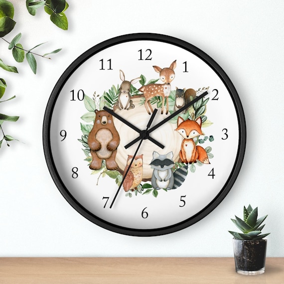Woodland Animals Wall Clock Watercolor Nursery Wall Clock | Etsy