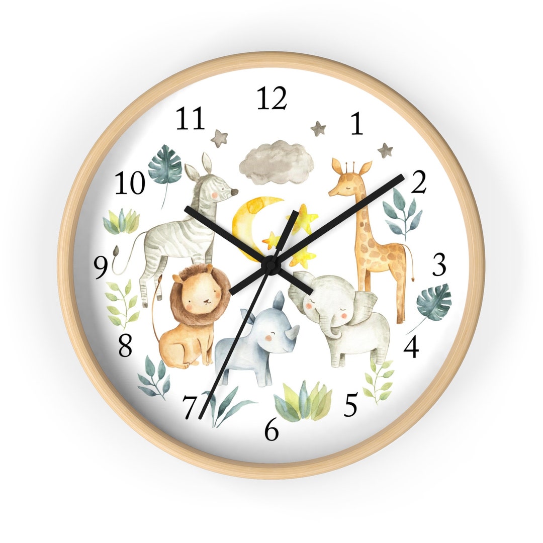 Safari Animals Wall Clock, Jungle Nursery Wall Clock, Girl Boy Baby ...