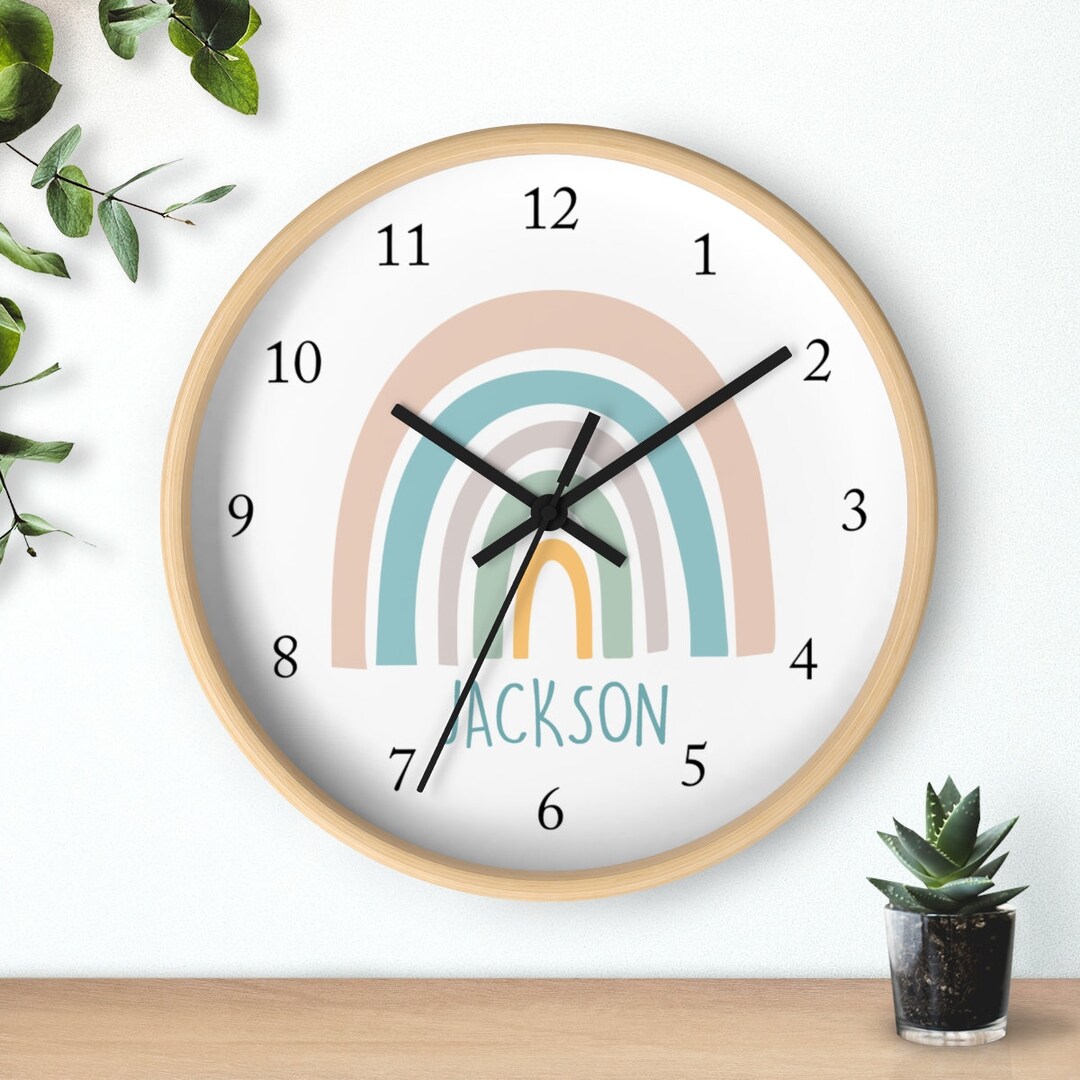 Rainbow Wall Clock, Pastel Rainbows Nursery Wall Clock, Girl Boy ...