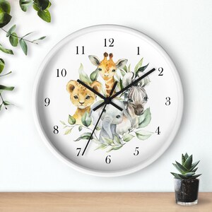 Safari Animals Nursery Wall Clock, Jungle Animals Girl Boy Bedroom ...