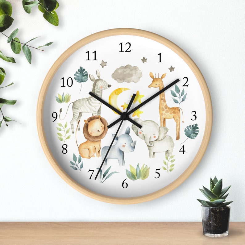 Safari Animals Wall Clock, Jungle Nursery Wall Clock, Girl Boy Baby ...