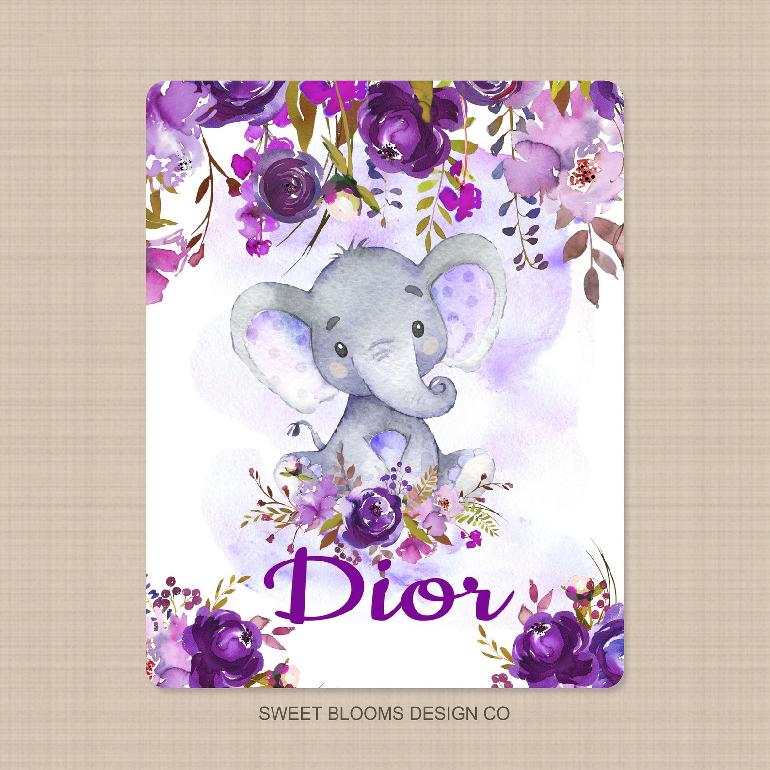 Elephants Baby Girl Blanket Floral Purple Lavender Plum | Etsy