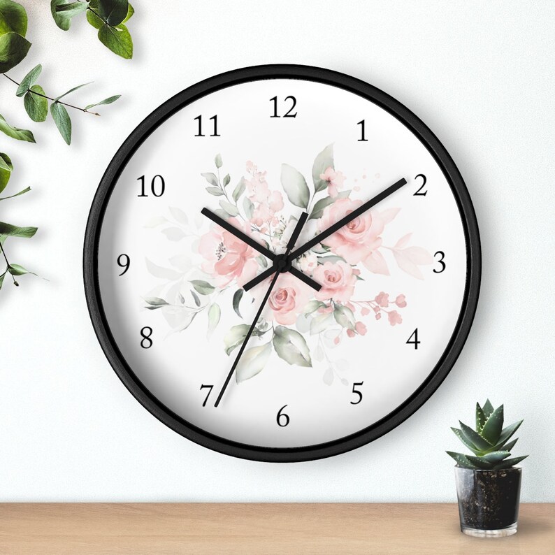 Floral Wall Clock Blush Pink Watercolor Flowers Nursery Wall | Etsy