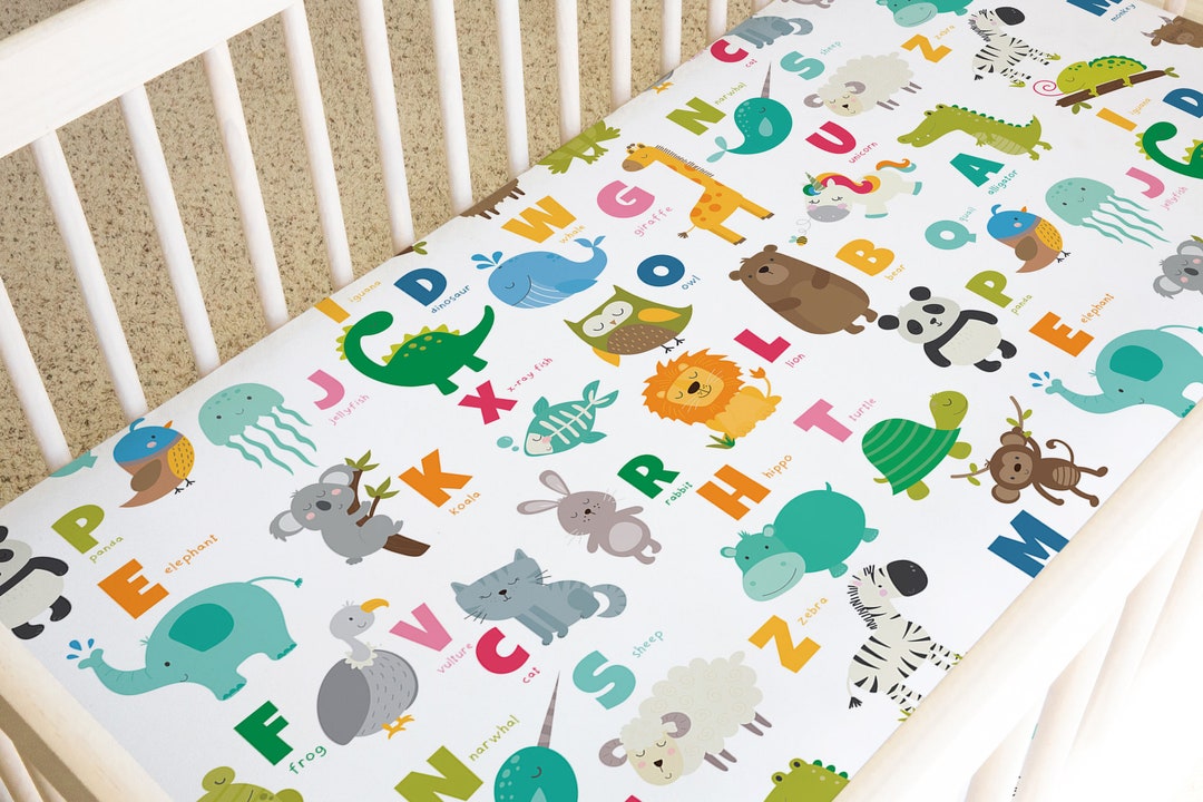 Animals Alphabet Baby Fitted Sheet, Animals Fitted Sheet, Girl Boy ...
