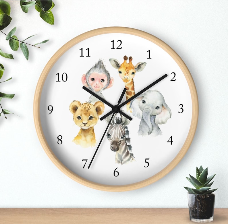 Safari Animals Wall Clock, Jungle Nursery Wall Clock, Girl Boy Bedroom ...