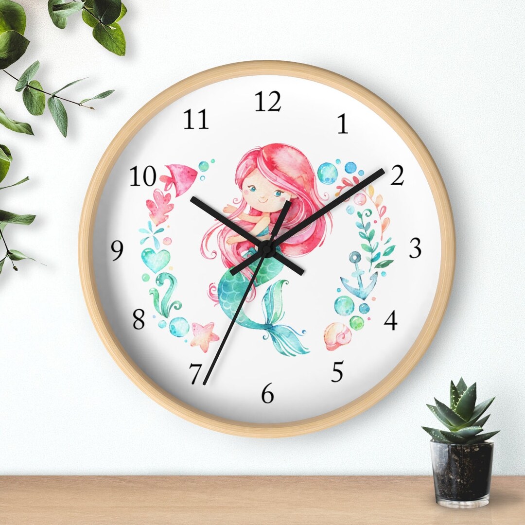 Mermaid Wall Clock, Watercolor Mermaid Nursery Wall Clock, Baby Girl ...