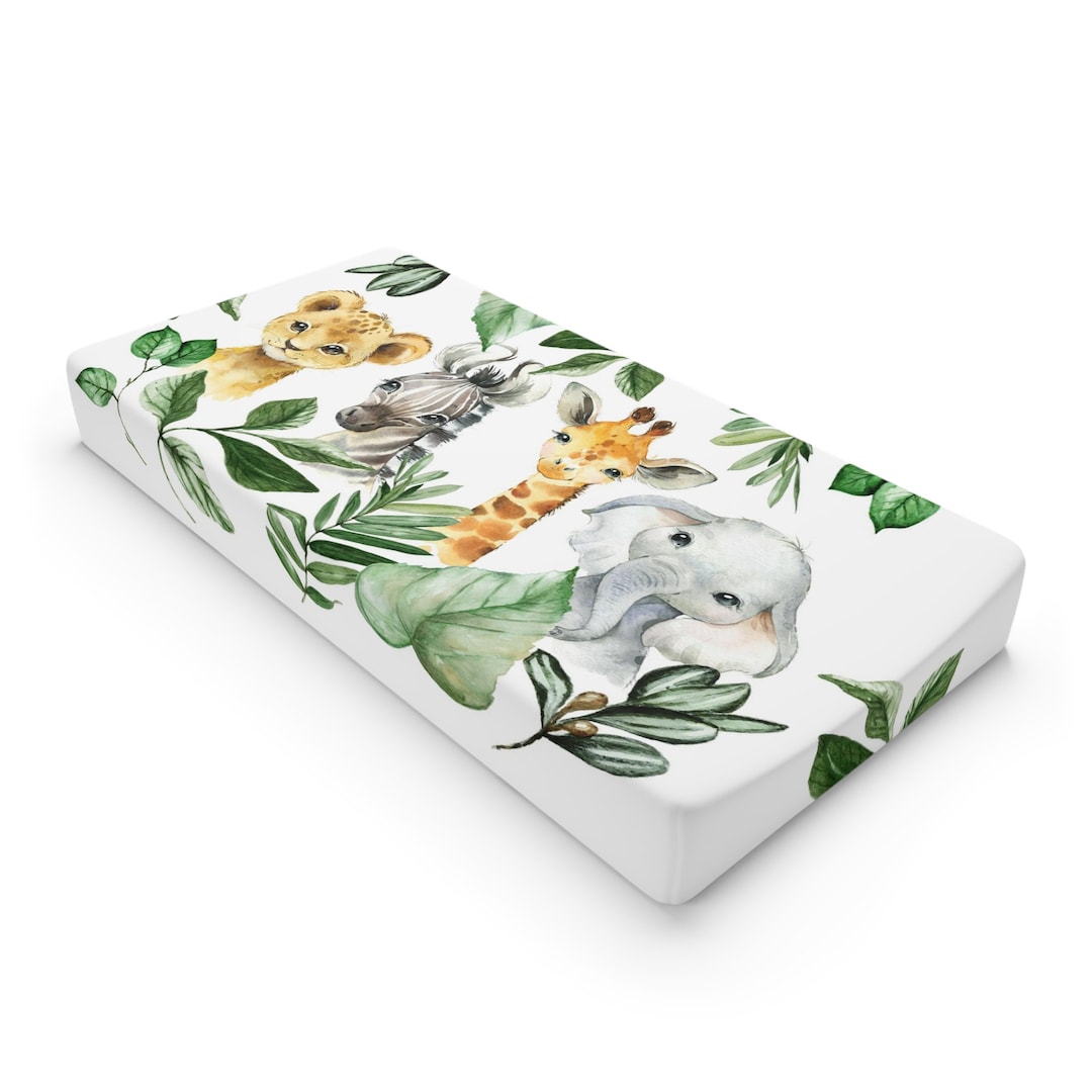 Safari Animals Changing Pad Cover Jungle Greenery Leaves Forest Baby ...