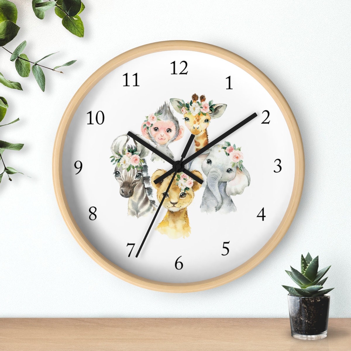 Safari Animals Floral Wall Clock Blush Pink Watercolor - Etsy