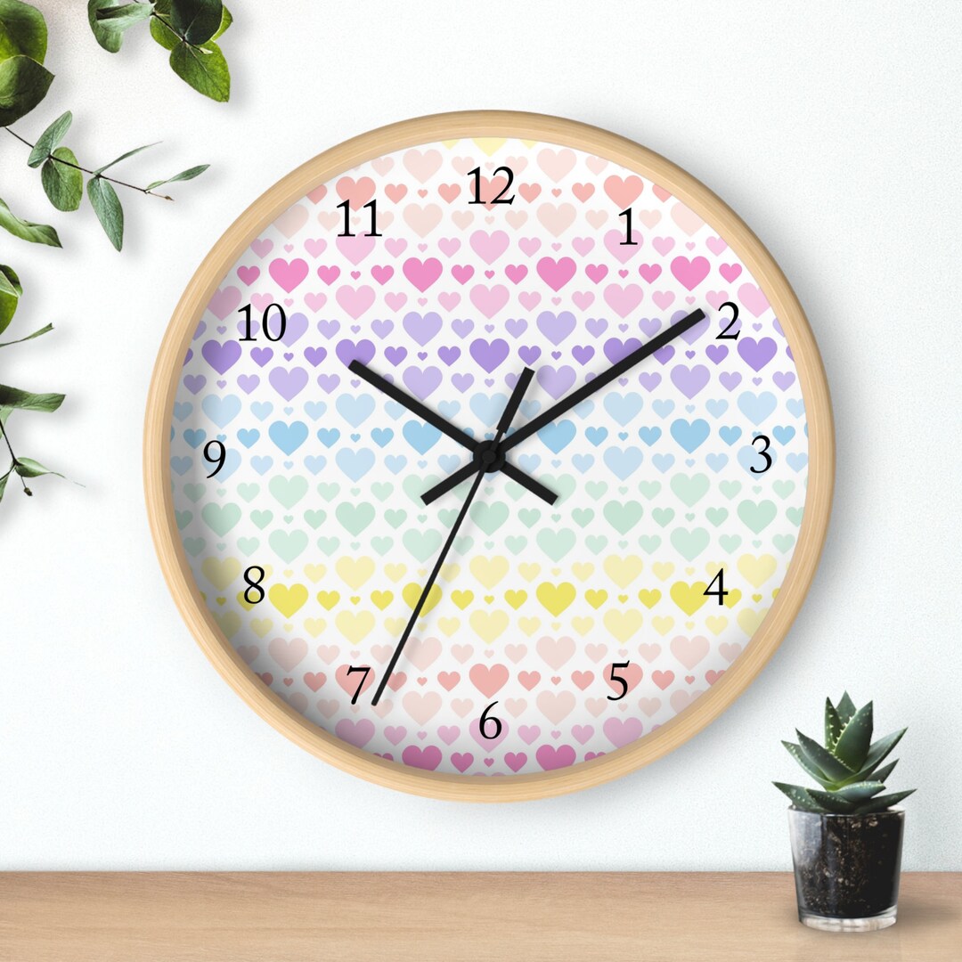 Hearts Nursery Wall Clock, Pastel Color Hearts Nursery Clock, Girl Boy ...