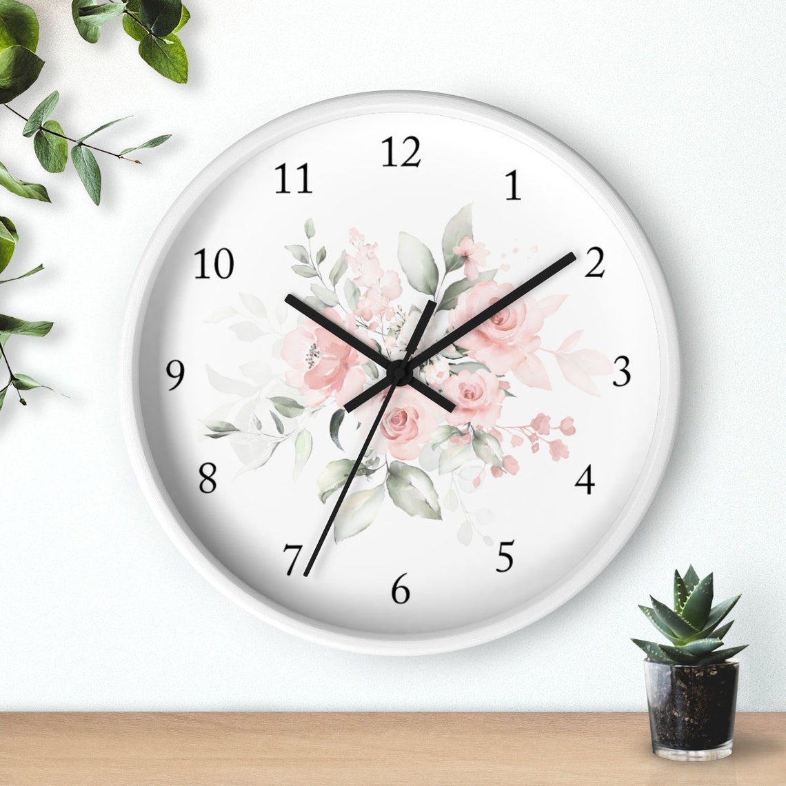 Floral Wall Clock Blush Pink Watercolor Flowers Nursery Wall | Etsy