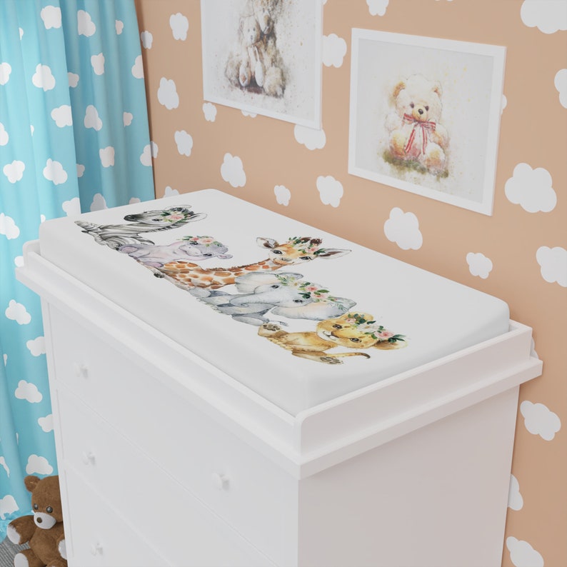 Safari Animals Blush Pink Floral Girl Changing Pad Cover, Lion Elephant ...