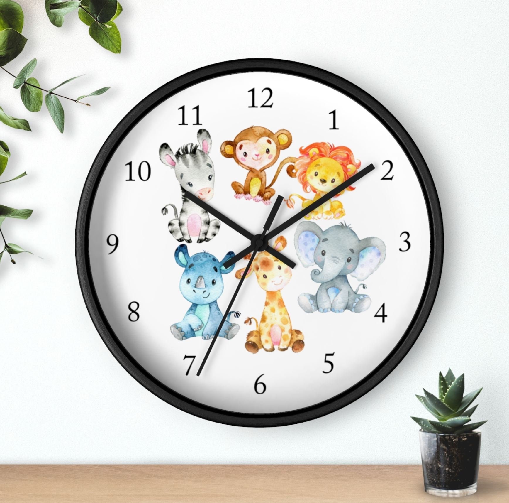 Safari Animals Wall Clock, Watercolor Nursery Wall Clock, Girl Boy ...