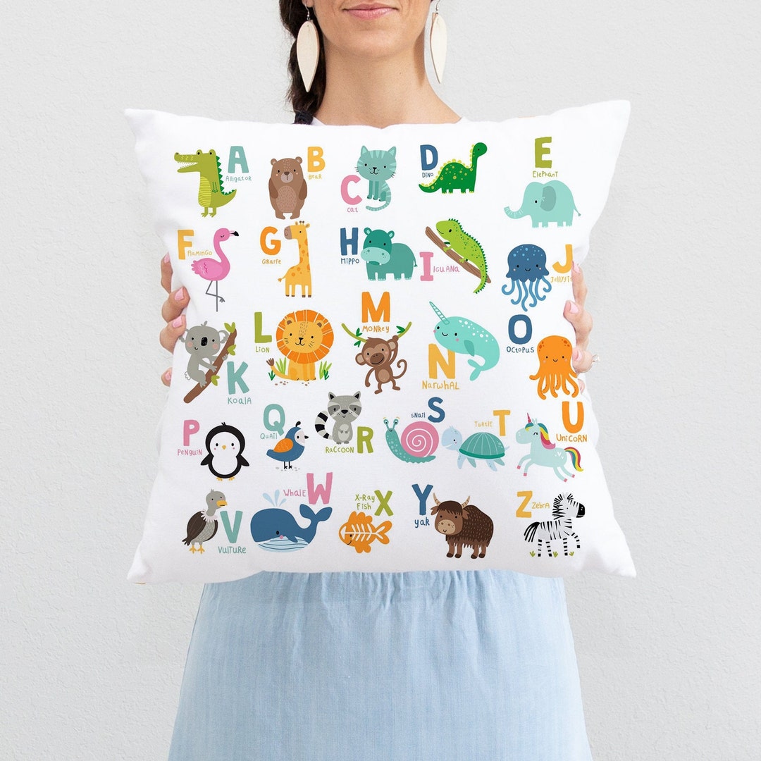 Animals Alphabet Nursery Pillow, Safari Jungle Animals ABC Baby Room ...