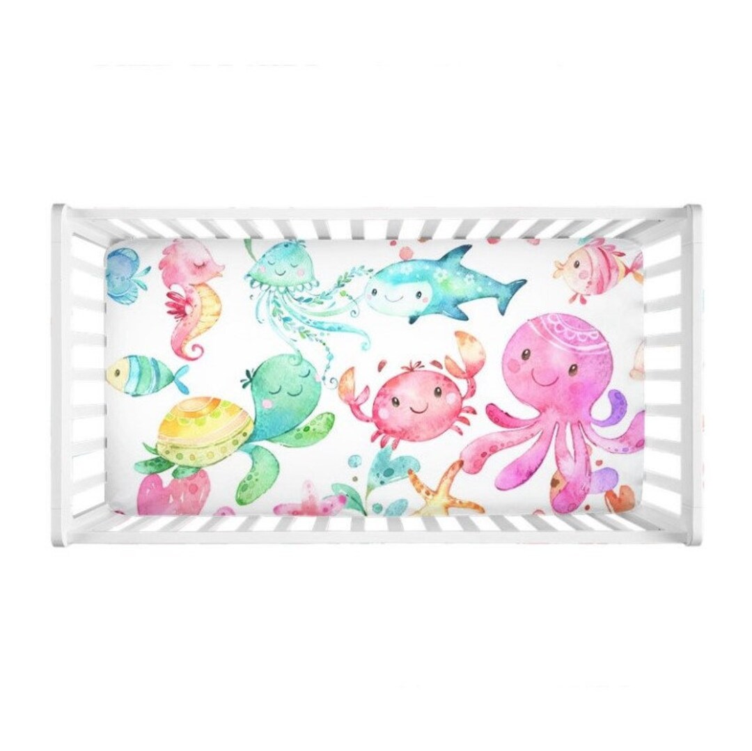 Sea Animals Nursery Crib Sheet Under the Sea Watercolor Turtle Octopus ...