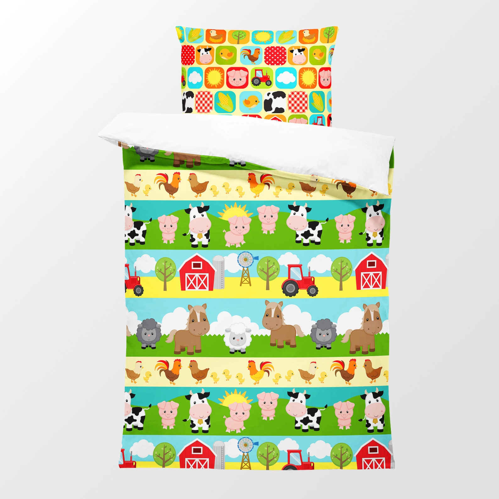 Farm Animals Kids Comforter Set Cows Barn Horse Sheep Tractor | Etsy