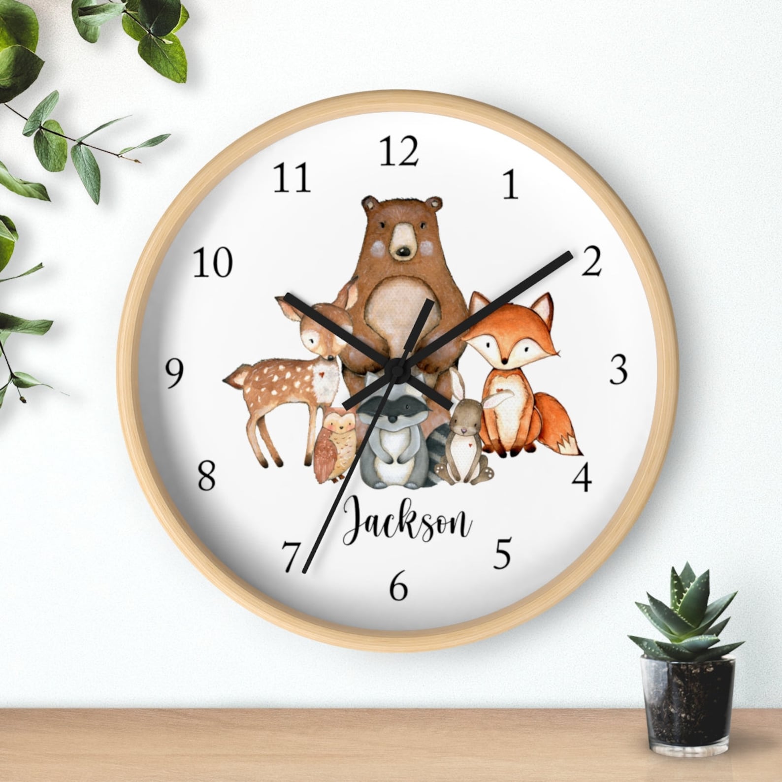 Woodland Animals Wall Clock Animals Name Nursery Wall Clock - Etsy