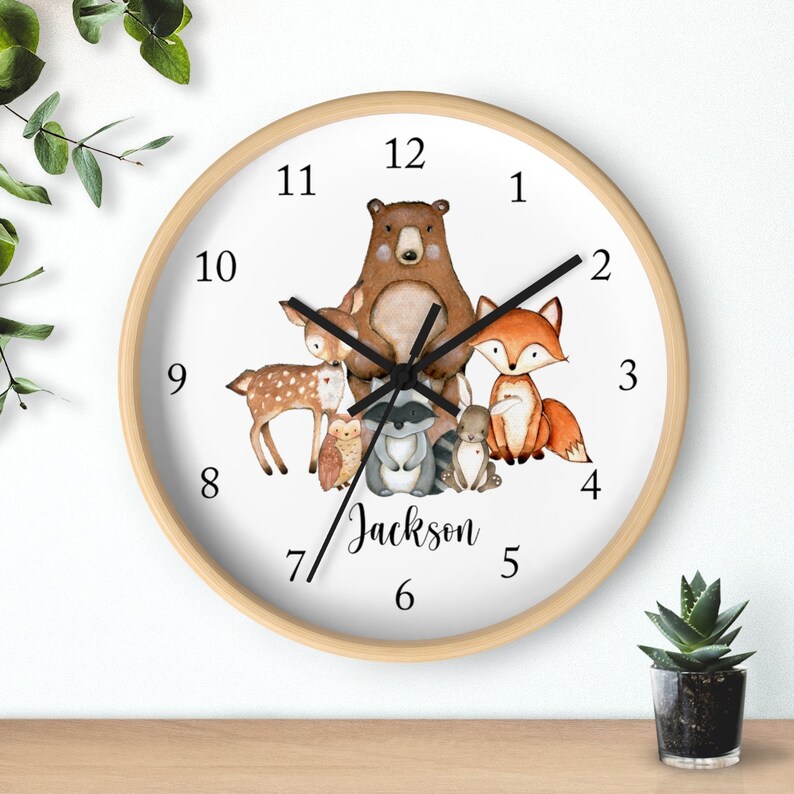 Woodland Animals Wall Clock Animals Name Nursery Wall Clock | Etsy