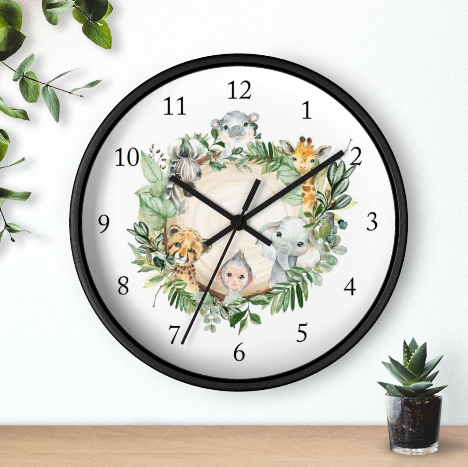 Safari Animals Nursery Wall Clock, Jungle Animals Girl Boy Bedroom ...