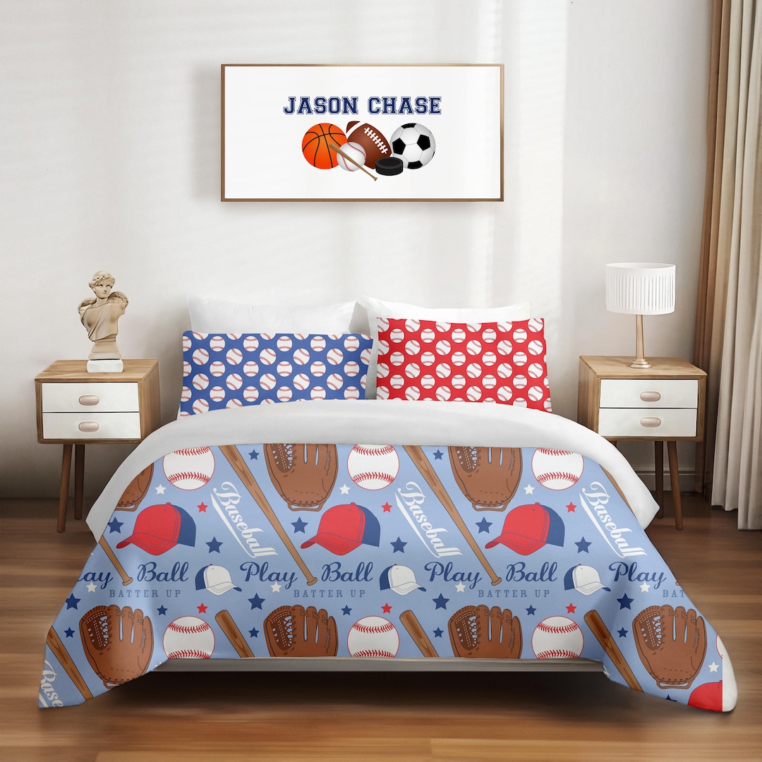 Baseball Kids Bedding Set Boy Comforter Bedroom Room Decor Pillow Shams ...