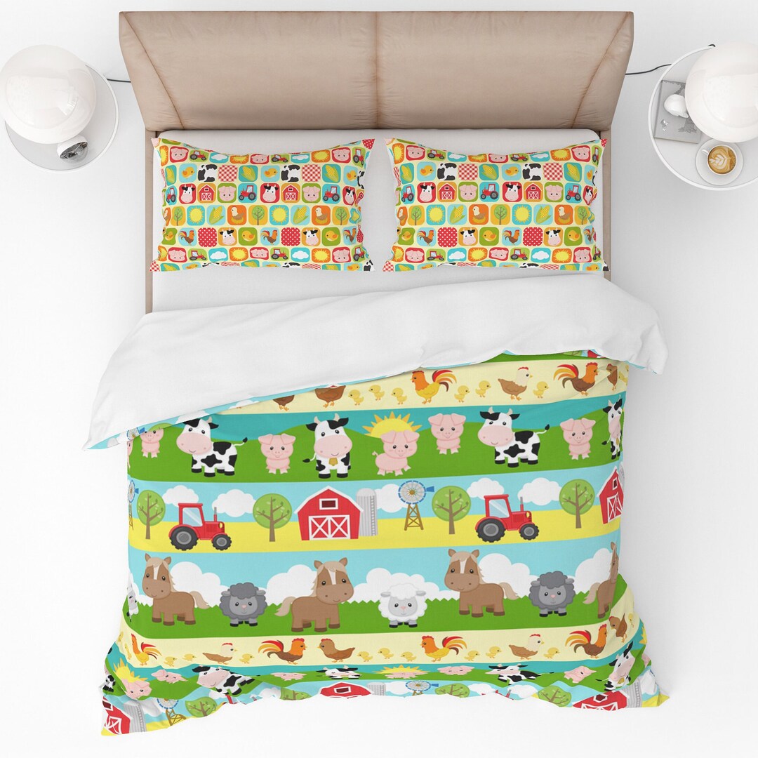 Farm Animals Kids Comforter Set Cows Barn Horse Sheep Tractor Pig ...