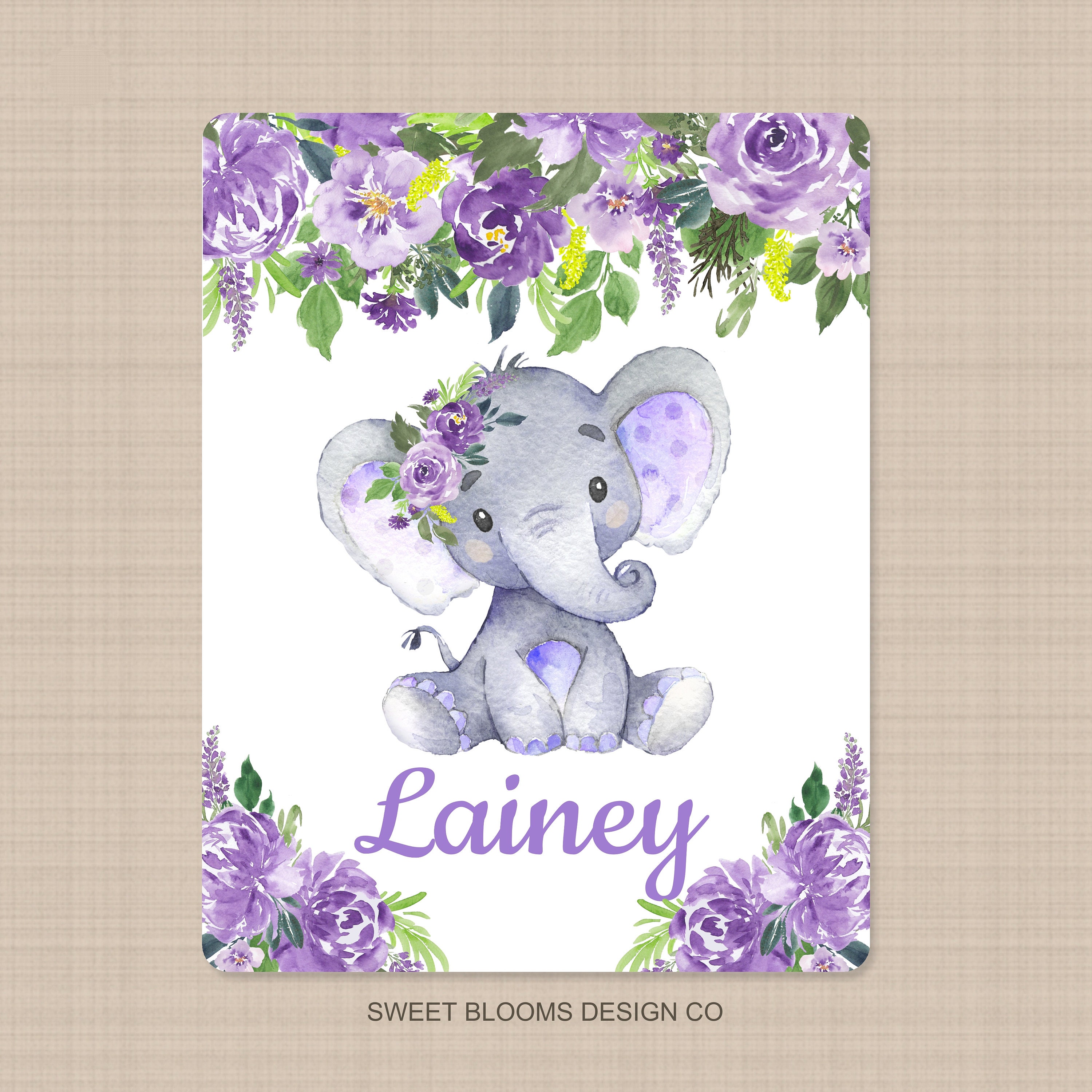 Elephant Baby Girl Name Blanket Lavender Purple Floral Name - Etsy
