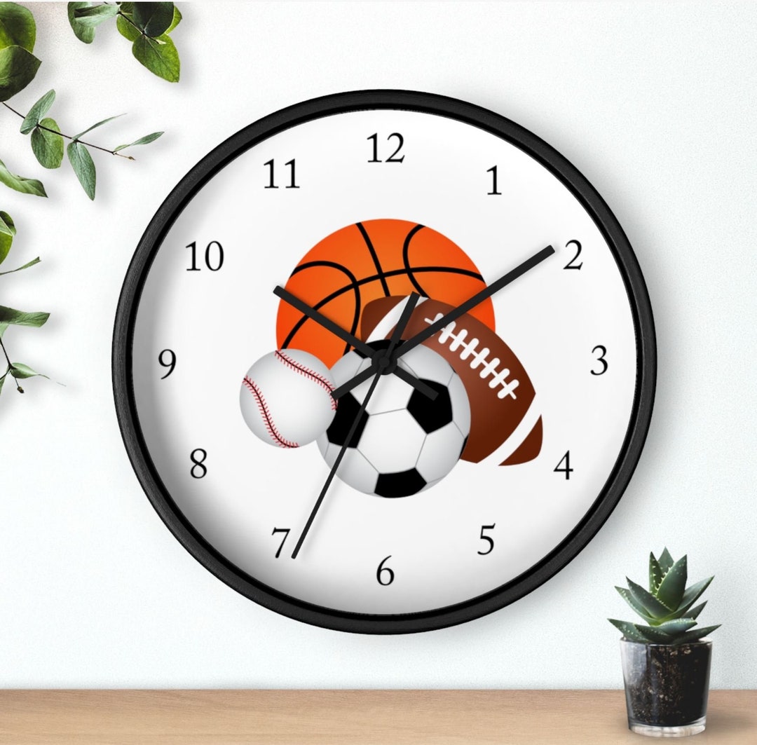 Sports Balls Wall Clock, Sports Kids Boy Bedroom Wall Decor Basketball ...