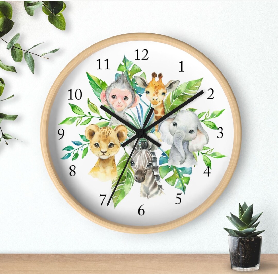 Safari Animals Wall Clock, Watercolor Nursery Wall Clock, Girl Boy ...