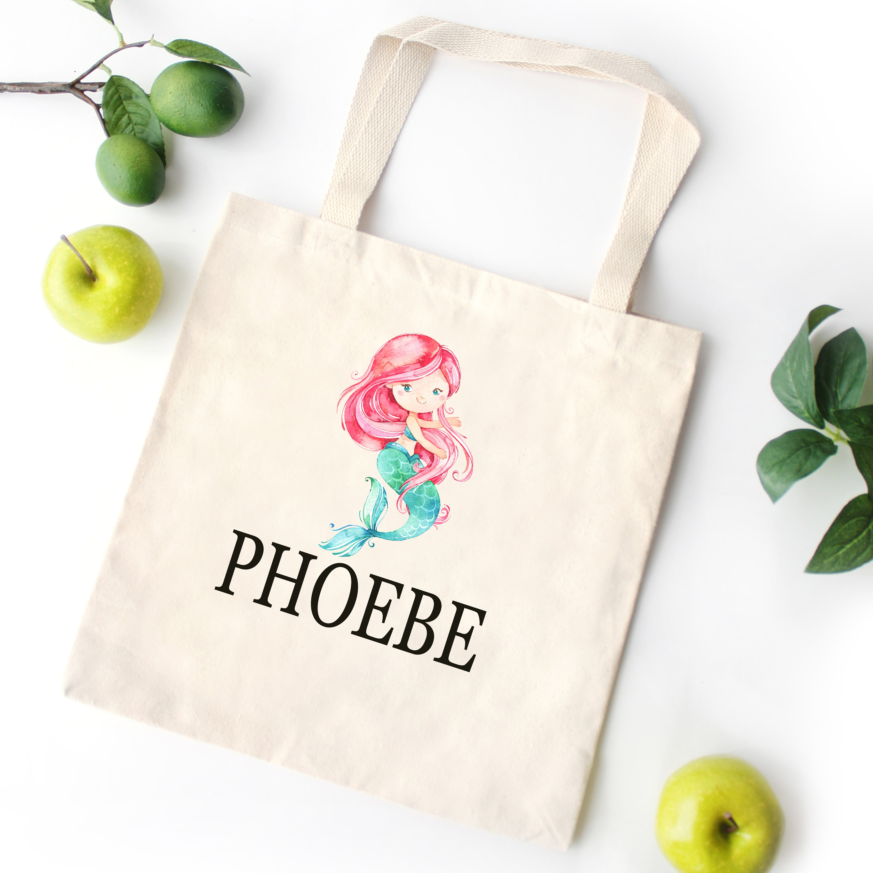 Mermaid Tote Bag Personalized Kids Canvas School Bag Custom | Etsy