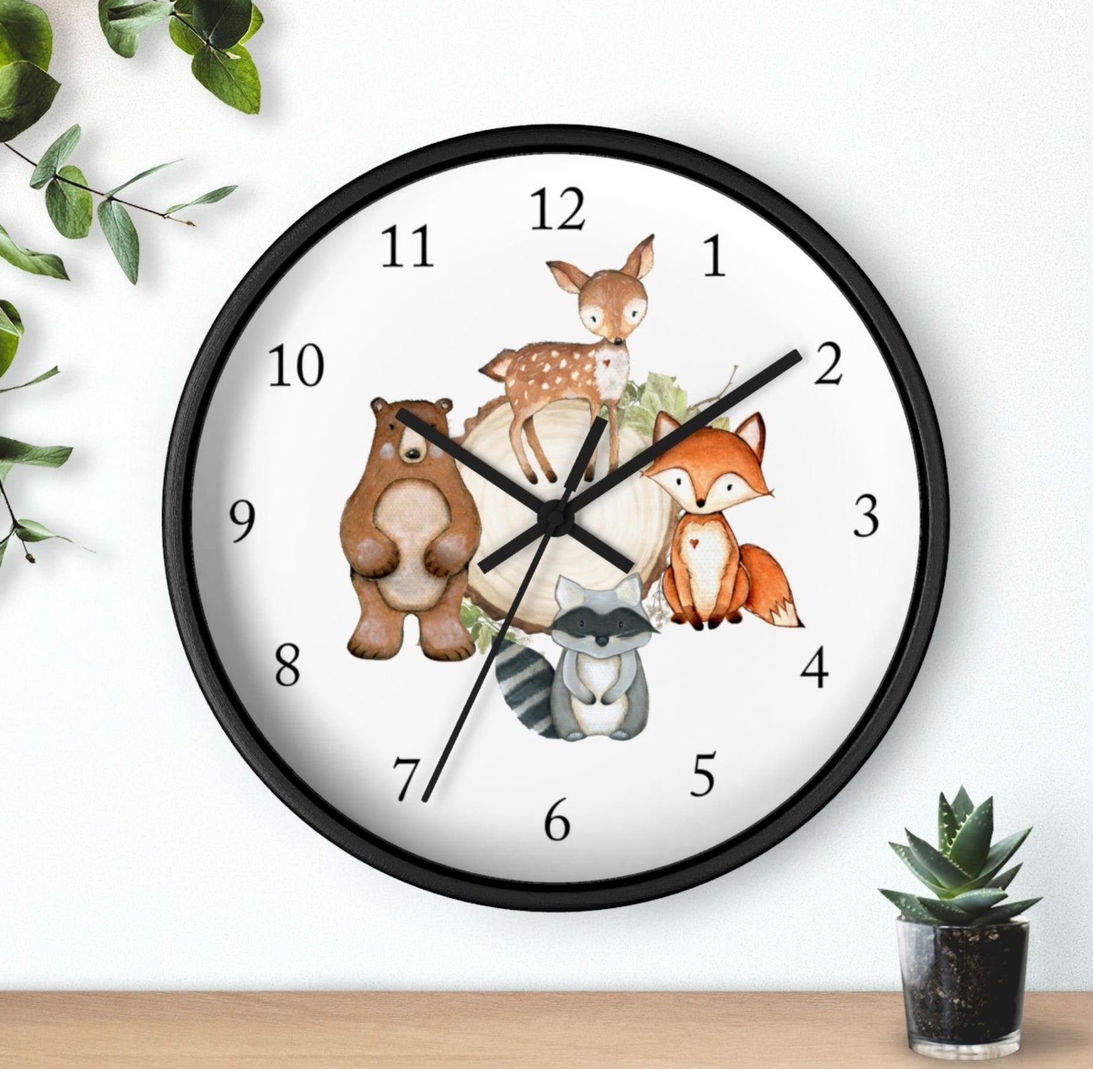 Woodland Animals Wall Clock Watercolor Nursery Wall Clock - Etsy