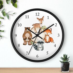 Woodland Animals Wall Clock, Watercolor Nursery Wall Clock, Girl ...