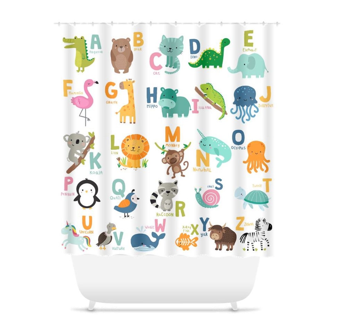 Animals Alphabet Shower Curtain Bath Mat Kids Bathroom Baby Girl Boy ...