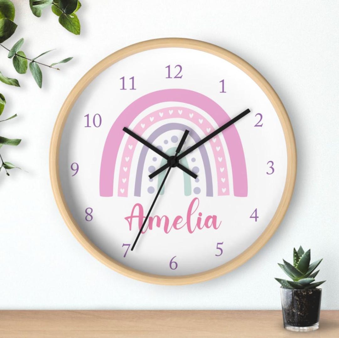 Rainbow Wall Clock, Pink Purple Rainbows Nursery Wall Clock ...