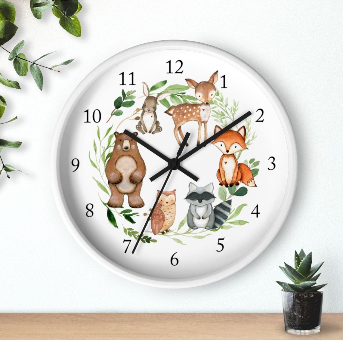 Woodland Animals Wall Clock Watercolor Nursery Wall Clock | Etsy