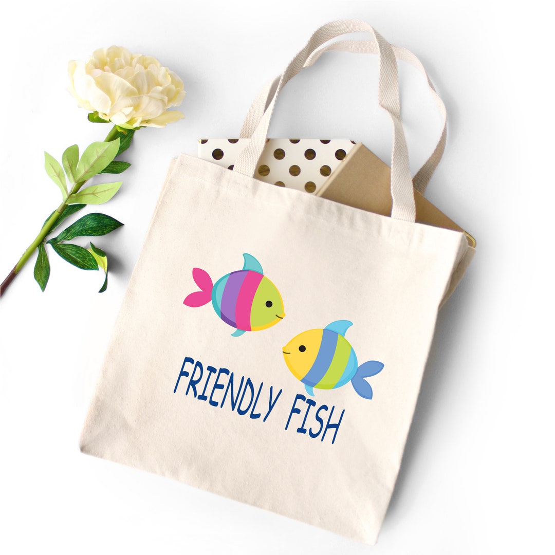 Friendly Fish Tote Bag Personalized Kids Canvas School Bag Custom ...