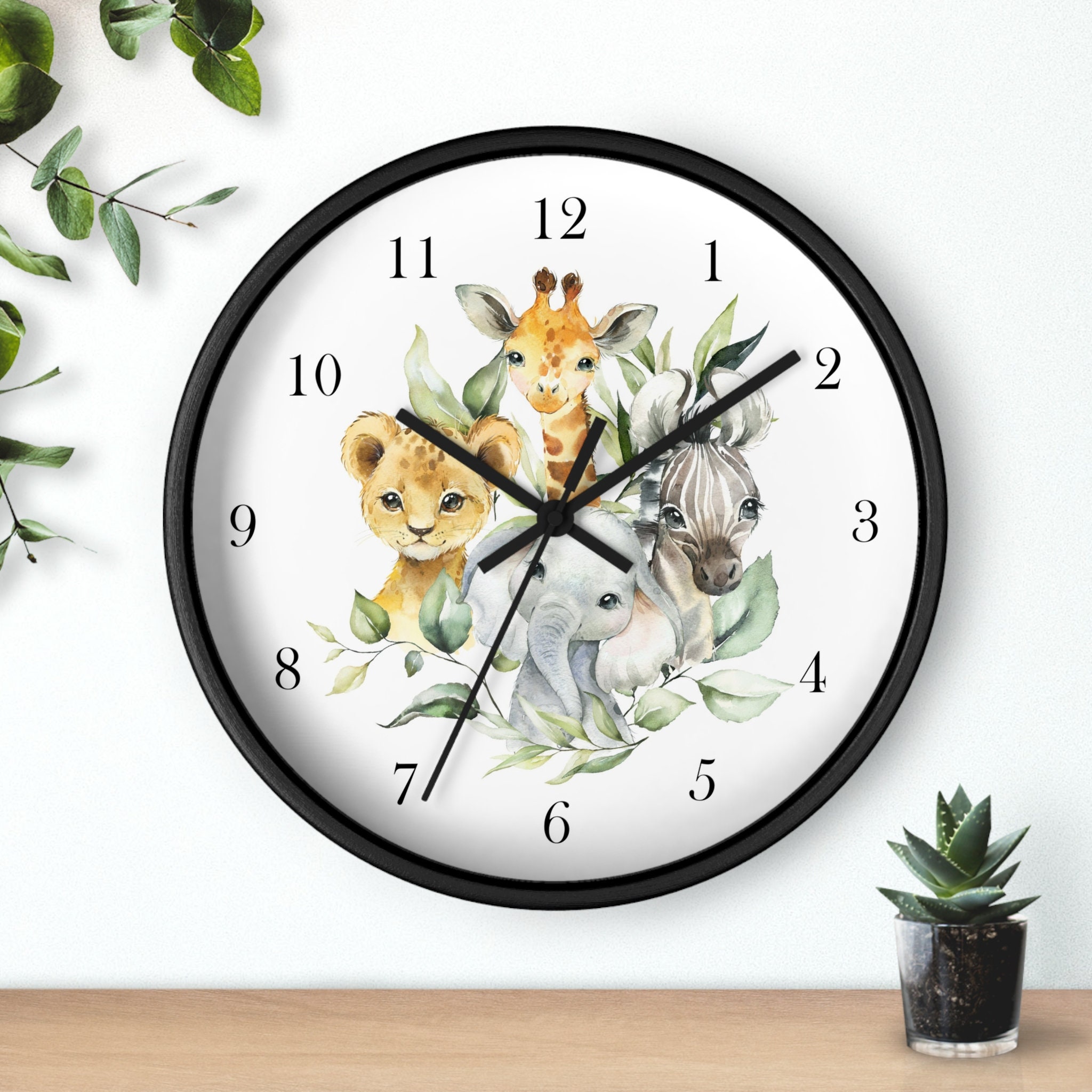 Safari Animals Nursery Wall Clock, Jungle Animals Girl Boy Bedroom ...