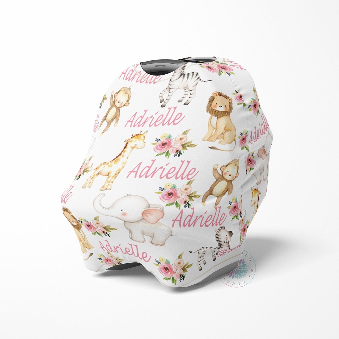 Safari Animals Baby Girl Canopy Cover Jungle Animals Pink Flowers Baby ...