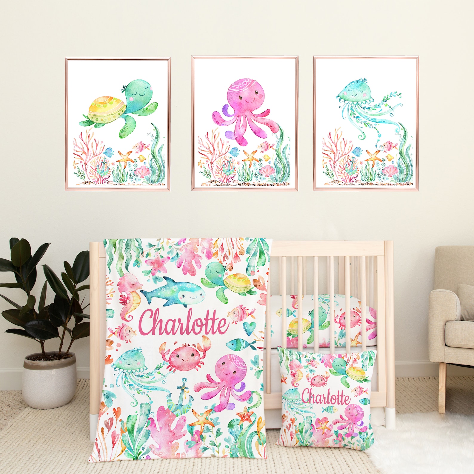 Sea Animals Under the Sea Ocean Baby Girl Nursery Crib Bedding - Etsy
