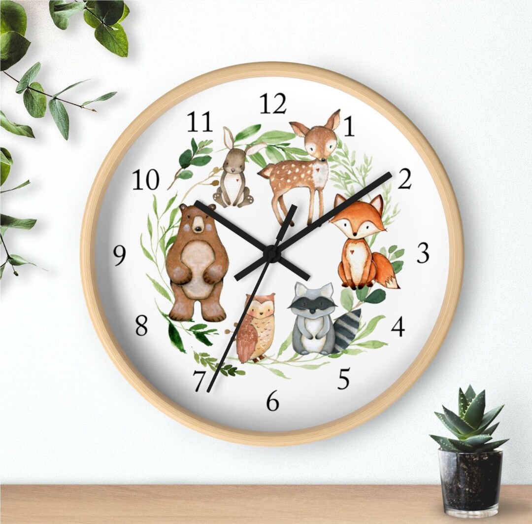 Woodland Animals Wall Clock, Watercolor Nursery Wall Clock, Girl ...