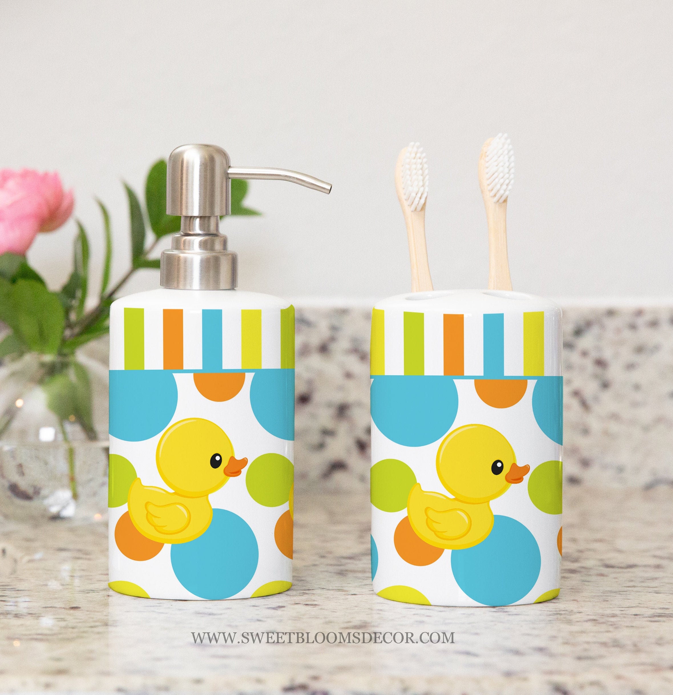 Yellow Duck Toothbrush Holder and Soap Dispenser Set Kids | Etsy