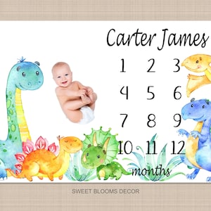 Dinosaur Milestone Blanket Baby Boy Monthly Growth Tracker Newborn Gift ...