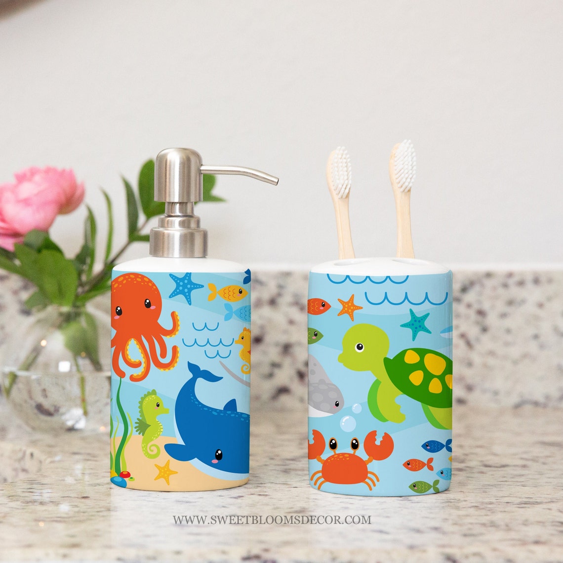 Sea Animals Under the Sea Turtles Toothbrush Holder and Soap Dispenser ...